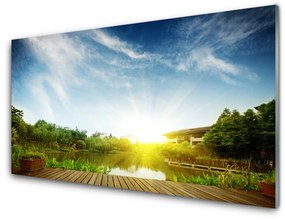 Obraz na skle Jezero Krajina 125x50 cm