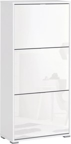 HOMCOM Skříň na boty s 3 výklopnými dvířky a 3 přihrádkami, dřevo 60L x 26Š x 124V cm, vysoce lesklá bílá