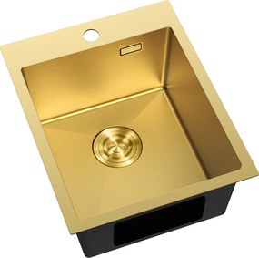 Mexen Solix, 1-komorový nerezový dřez 400 x 500 mm, broušená zlatá, vzor voština, 6406401000-55HC