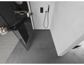 Mexen Kioto+ L, sprchová zástěna Walk-In s poličkou a věšákem 55 x 200 cm, 8mm čiré sklo, černý profil, 800-055-123-70-00