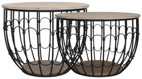 2ks černý antik kovový coffee stolek s dřevěnou deskou Charlotte - Ø57*42 cm