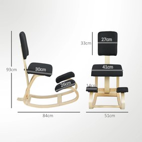HOMCOM Ergonomická kolenní židle, kolenní stolička, zdravotní židle pro domácnost, kancelář, meditaci, černá