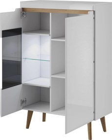 PSK Vitrínová skříň NADIA, Bílá lesk/Dub Riviera 90 cm