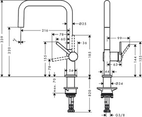 Hansgrohe Talis M54, kuchyňská páková baterie U 220, 1jet, matná černá, HAN-72806670