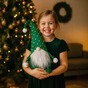 Vánoční dekorace skřítek zelená 33 cm