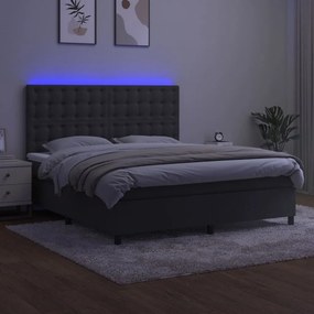 Box spring postel s matrací a LED tmavě šedá 160x200 cm samet 3136372