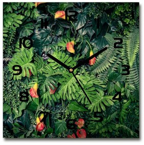Wallmuralia Skleněné hodiny čtverec Exotická džungle 30x30 cm