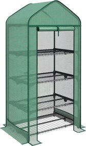 Outsunny skleník na rostliny s 4 policemi a roll-up dveřmi, malý kovový a PE skleník, 69x49x158 cm, tmavě zelený | Aosom