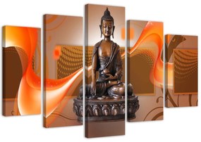 Obraz na plátně pětidílný Buddha Zen Spa hnědý - 100x70 cm