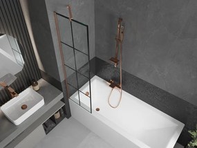 Mexen Next, 1-křídlová vanová zástěna 50 x 150 cm, 6mm čiré sklo - černý vzor, ​​měděná matná, 895-050-000-00-70-77