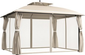 Zahradní altán Outsunny 3,7x3 m s dvojitě větranou střechou, bočními stěnami, sítí proti komárům, voděodolným a UV ochranným pláštěm pro venkovní tera