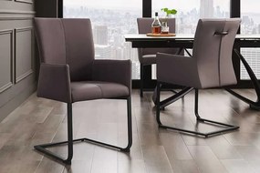 Moderní konzolová židle s područkami Austin taupe šedá pravá kůže
