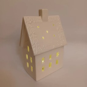 LED dekorace keramický domeček 10,6 × 8,7 × 16,8 cm, teple bílá, 2× LR44