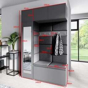 Eka Předsíňová stěna s čalouněnými panely Trinity 21 - Dub Artisan s černou / Tmavá hnědá 2308