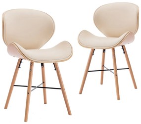 Jídelní židle 2 ks krémové umělá kůže a ohýbané dřevo,  283143