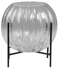 Skleněná dekorační váza s kovovým podstavcem -  Ø11*10cm