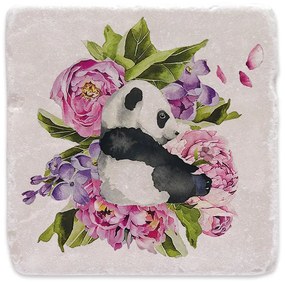 Panda v květech - mramorový tácek