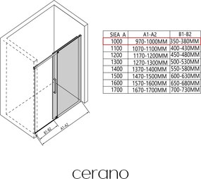 CERANO - Sprchové posuvné dveře Lantono L/P - 8 mm - Soft-Close - černá matná, grafitové sklo - 100x195, CER-8050BD7235
