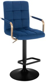 LuxuryForm Barová židle VERONA GOLD VELUR na černém talíři - modrá