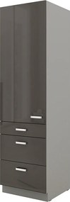 GREY gr | vysoká skříňka 60 DKS-210 3S1F potravinová | UNI DVÍŘKA | 60 cm | PREMIUM BOX | světle šedá/tmavě šedá lesk
