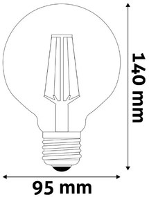 Prémiová retro LED žárovka E27 7W 806lm G95 teplá, filament, ekv. 60W, 3 roky