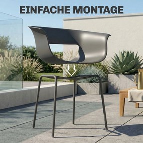 Zahradní židle sada 4 ergonomických balkónových židlí s výřezem v područce odolné proti povětrnostním vlivům tmavě šedé barvy