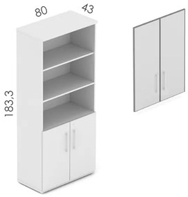 NABYTEK-DESIGNOVY.CZ - DE582 - Skříň kancelářská EPIC, 5 polic, dveře přes 2 police + volitelné skleněné dveře, výška 183,3cm, dub/černá