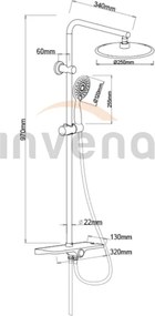Invena Musta, sprchový sloup s dešťovou hlavovou a ruční sprchou, černá matná, INV-AU-84-D04-X
