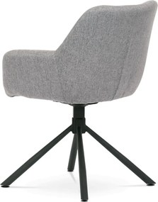Židle jídelní, otočný mechanismus 90°/90° (L/P), šedá látka, černý kov (60 x 62) cm