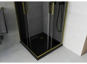 Mexen Rio čtvercový sprchový kout 70 x 70 cm, Grafitově černá, Zlatá + sprchová vanička Flat, Černá - 860-070-070-50-40-4070G