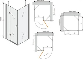 Mexen Roma, sprchový kout s křídlovými dveřmi 80 (dveře) x 100 (stěna) cm, 6mm čiré sklo, chromový profil + slim sprchová vanička černá + chromový sifon, 854-080-100-01-00-4070