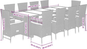 11dílný zahradní jídelní set s poduškami šedý polyratan 3277550