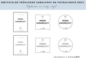 MONIN KARAMELOVÝ - omyvatelná samolepka na dózu, výběr rozměrů Ø 5 cm / 5 x 5 cm / 6 x 8 cm | DomaLEP tvar: KOLEČKO, barva: PRŮHLEDNÁ - ČERNÉ písmo, velikost: Ø 5 cm - tučné písmo