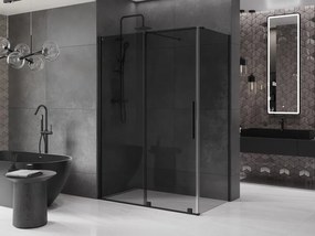Mexen Velar, sprchový kout s posuvnými dveřmi 140 x 70 cm, 8mm šedé sklo, černá matná, 871-140-070-41-70