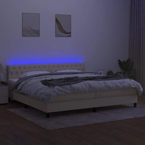 Box spring postel s matrací a LED krémová 200x200 cm textil 3133426