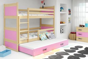 BMS Group Dětská patrová postel s přistýlkou RICO borovice Velikost postele: 200x90 cm, Barva šuplíku: Modrá