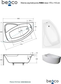 Besco Rima asymetrická vana 170 x 110 cm levá bílá VANRIM170L