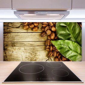Kuchyňský skleněný panel Zrnka Káva Listy Kuchyně 100x50 cm