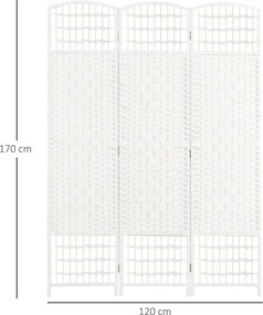 HOMCOM 3-panelová příčka 120x170 cm skládací rozdělení místnosti s dekorací z papírního lana a dřevěným rámem pro ložnici a obývací pokoj