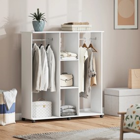 HOMCOM Dvojitá skříň-šatník mobilní úložná skříň 6 koleček 120 x 40 x 128 cm, bílá dřevěná