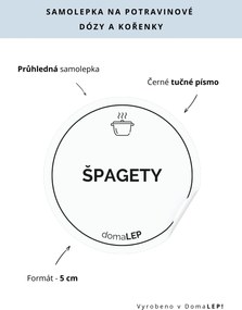 ŠPAGETY  – průhledná samolepka na dózu, tučné písmo, 5 cm | DomaLEP