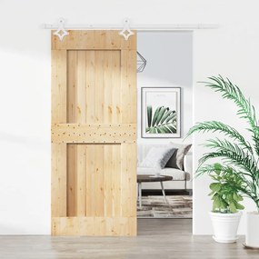 Posuvné dveře s kováním 80 x 210 cm masivní borové dřevo,  3203166