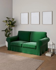 Potah na pohovku IKEA  Ektorp 2-místná, rozkládací, STARÝ MODEL barva zelená látka lesklé, sametová