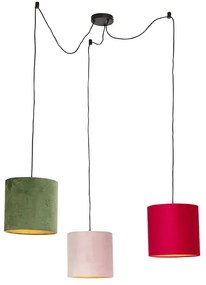 Závěsná lampa se sametovými odstíny červené, zelené a růžové - Cava