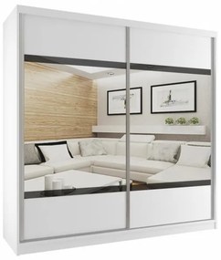 Moderní šatní skříň s posuvnými dveřmi zrcadlem šířka 133 cm bílý korpus 92