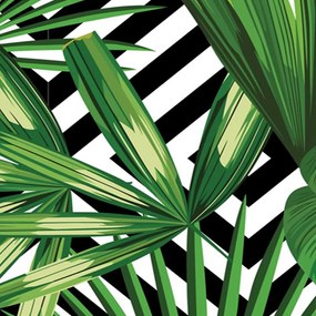 Ozdobný paraván Geometrické listy palmy zelené - 145x170 cm, čtyřdílný, obustranný paraván 360°