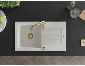 Mexen Pablo, 1-komorový granitový dřez 752x436x161 mm a dřezová baterie Savita, bílá, 6510-20-672601-50