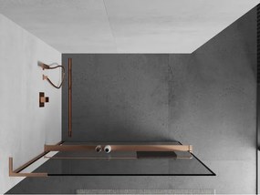 Mexen Kioto+ L, sprchová zástěna Walk-In s poličkou a věšákem 120 x 200 cm, 8mm čiré sklo černý vzor, ​​měděný matný profil, 800-120-123-65-70