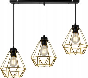 Závěsná Stropní Lampa Lustr Zlatý Loft Glamour Elegantní Trojitá