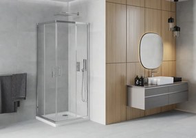 Mexen Rio, čtvercový sprchový kout 80 x 80 cm, 6mm čiré sklo, chromový profil + bílá sprchová vanička, 860-080-080-01-00-4010